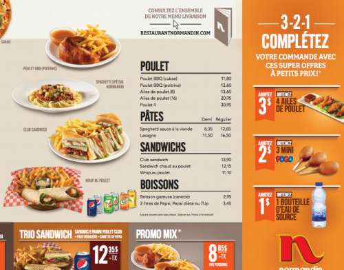 Restaurant Normandin menu in Québec, Quebec, Canada