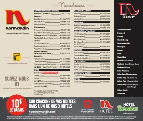 Restaurant Normandin menu in Québec, Quebec, Canada