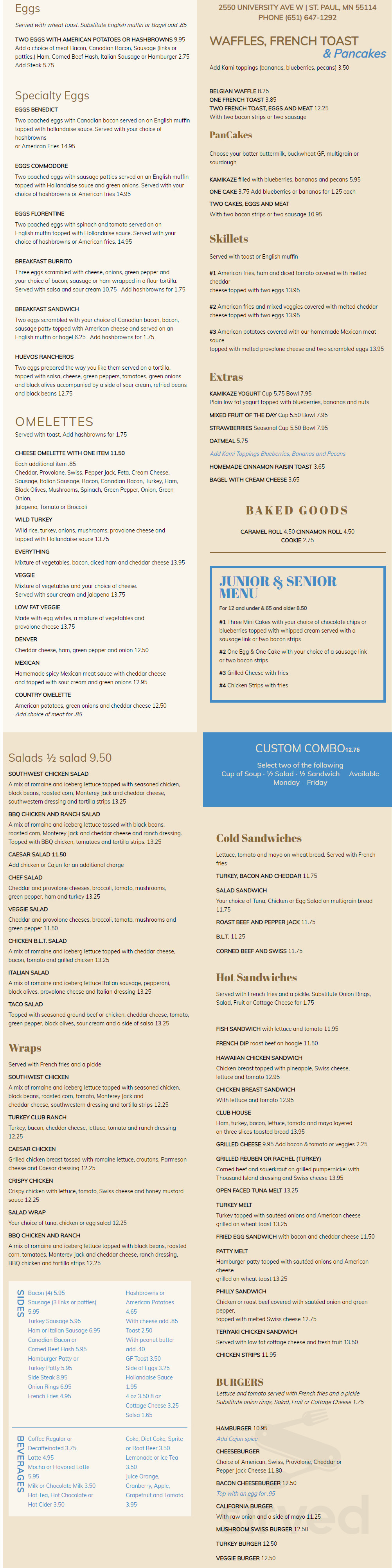 Egg and I menu in St Paul, Minnesota, USA