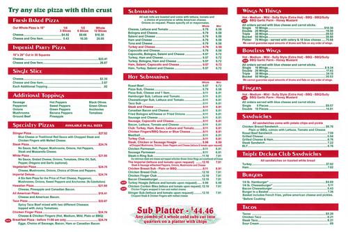 Imperial Pizza menu in Buffalo, New York, USA