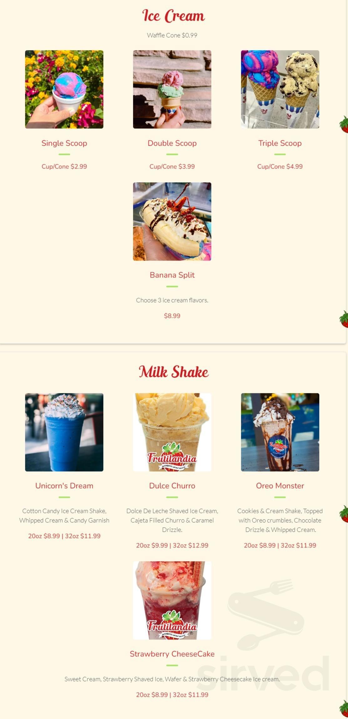 Frutilandia menu in Tolleson, Arizona, USA