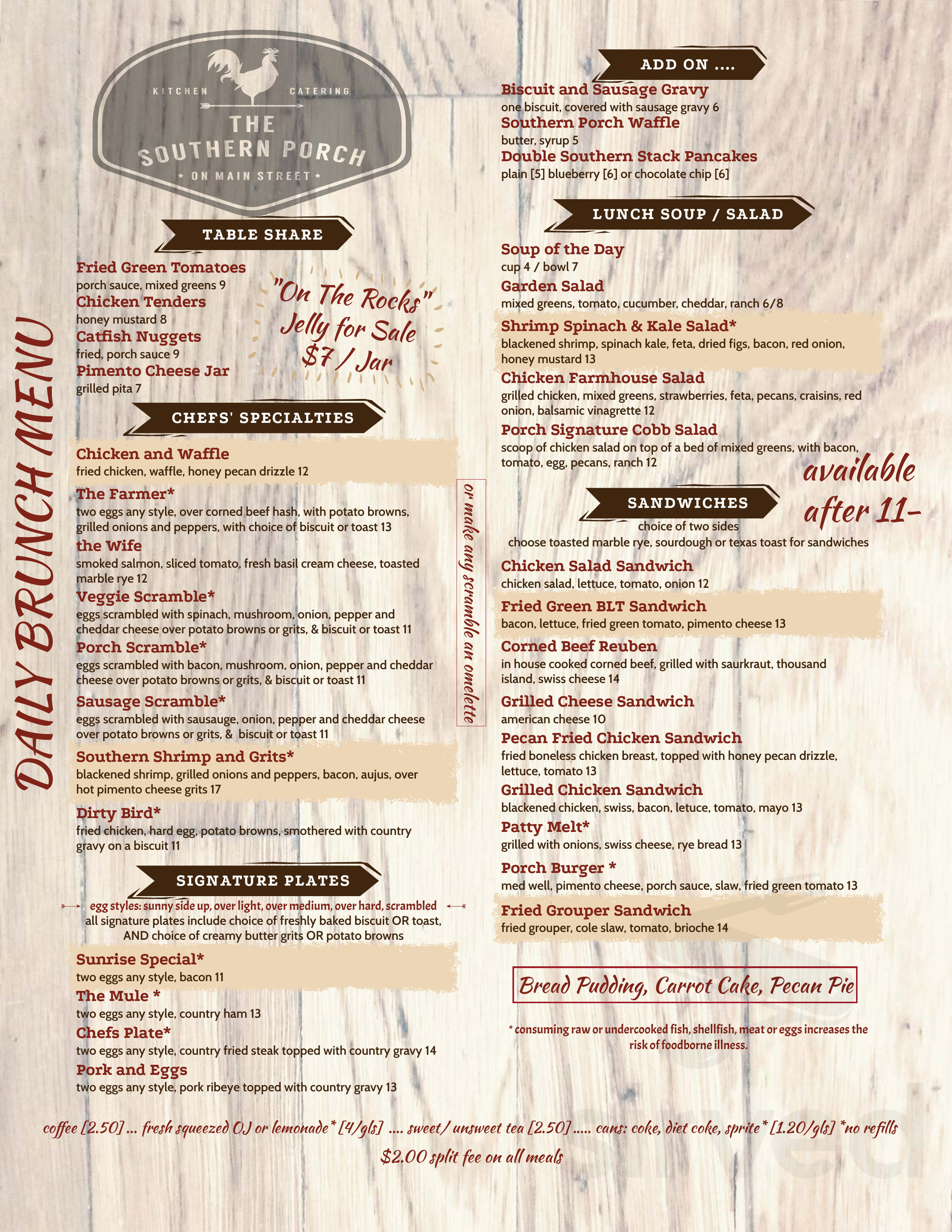 The Southern Porch menu in Alpharetta, Georgia, USA