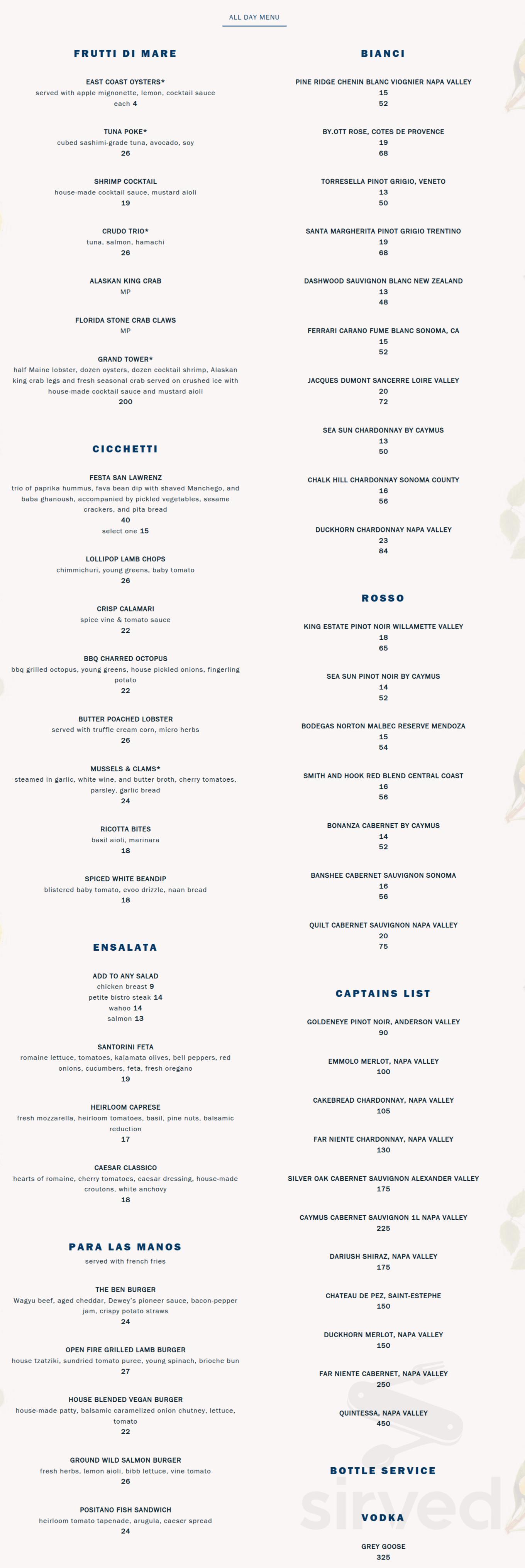 Spruzzo menu in West Palm Beach, Florida, USA