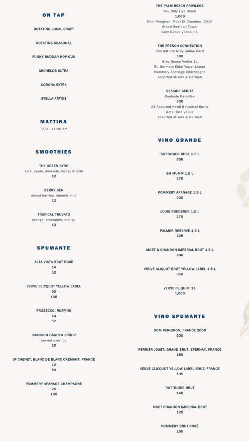 Spruzzo menu in West Palm Beach, Florida, USA