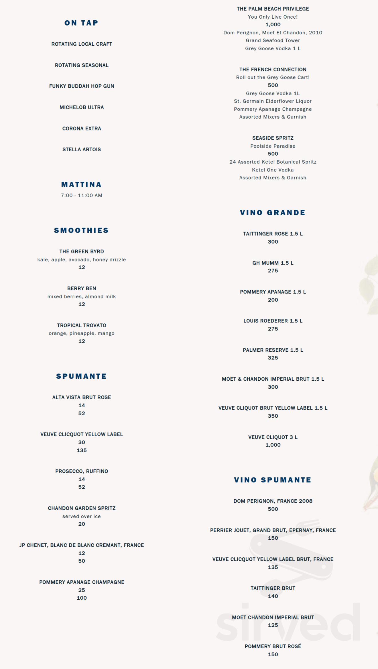 Spruzzo menu in West Palm Beach, Florida, USA