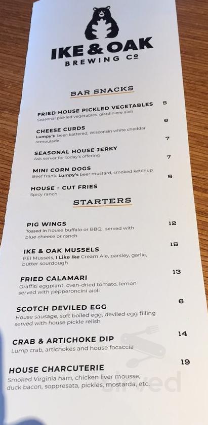 Ike & Oak Brewing Company menu in Woodridge, Illinois, USA