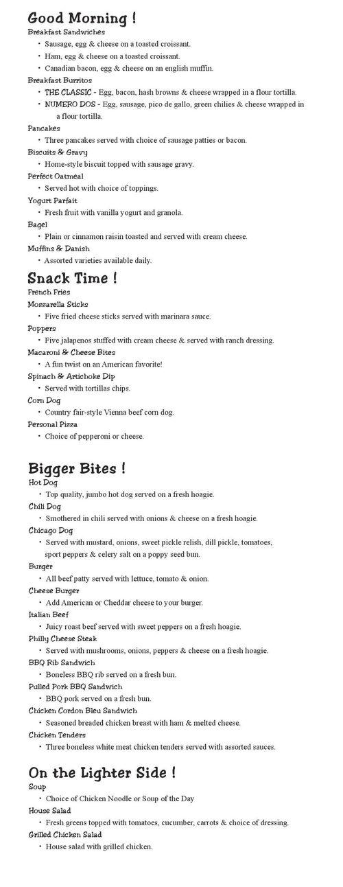 Dotty's menu in Waukegan, Illinois, USA