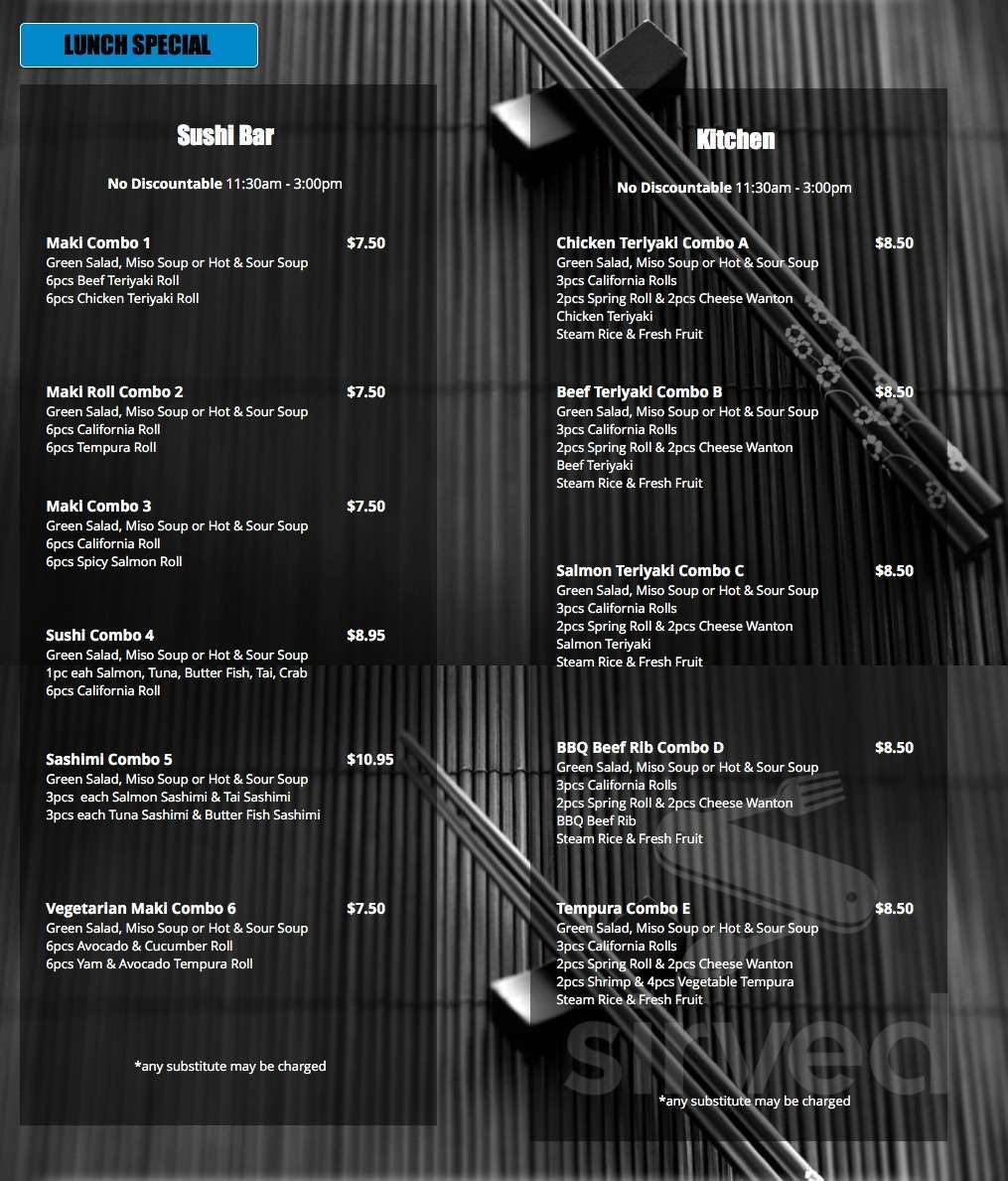 Wakame Sushi-Sheppard Bathurst menus in North York, Ontario, Canada