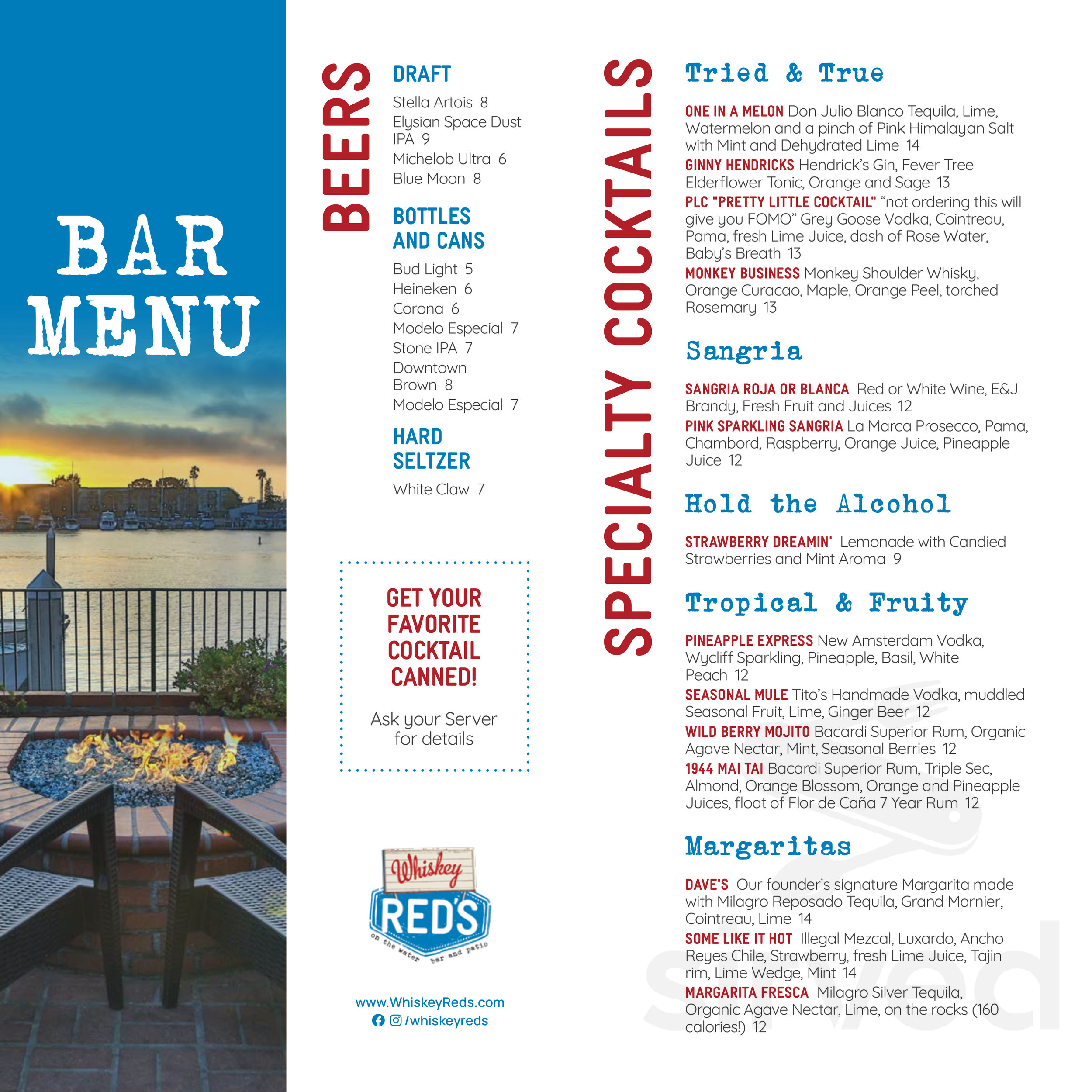 Menu - Marina Del Rey CA's Whiskey Red's Restaurant & Events | Sirved