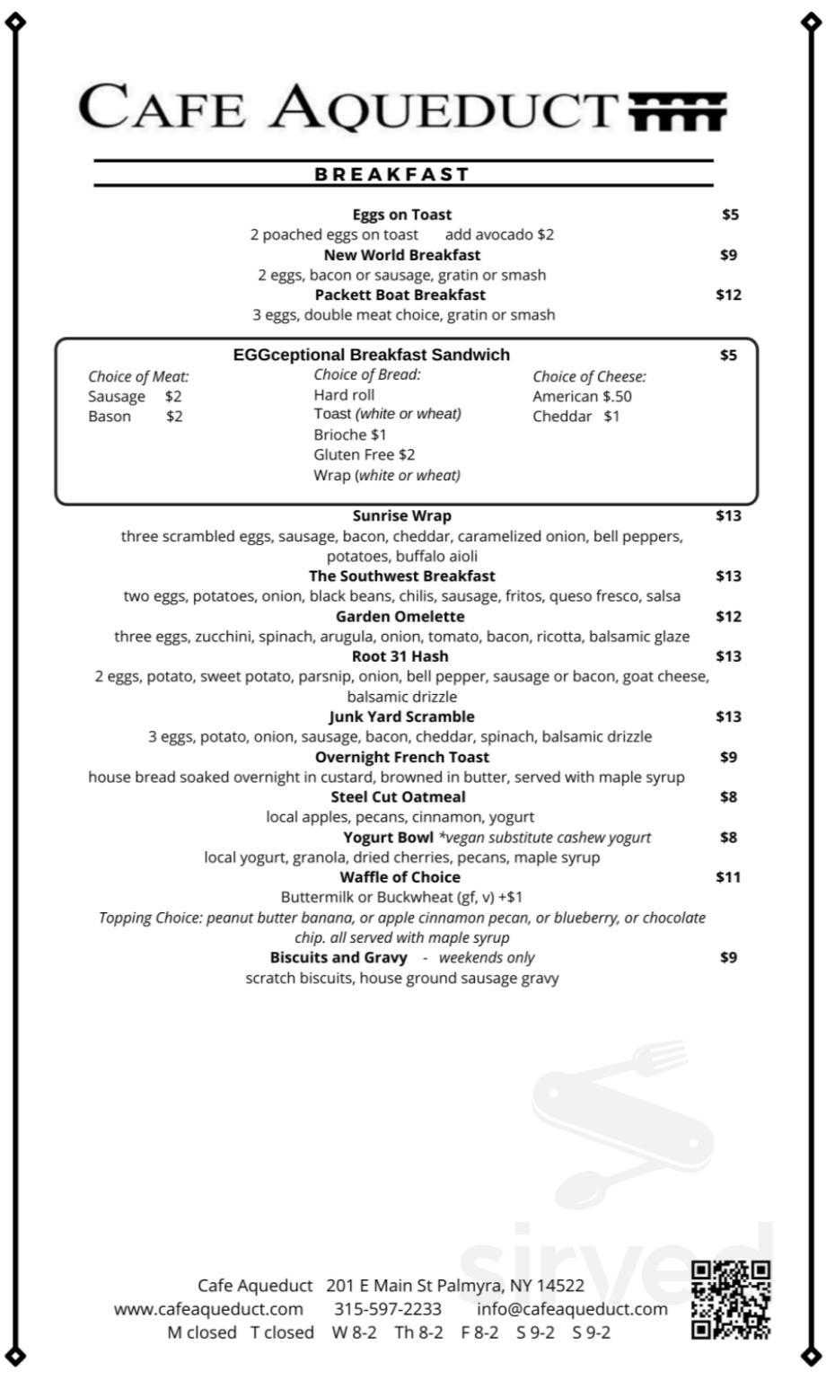 Cafe Aqueduct menu in Palmyra, New York, USA