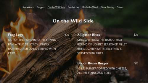 Prichard Tavern menu in Wallace, Idaho, USA