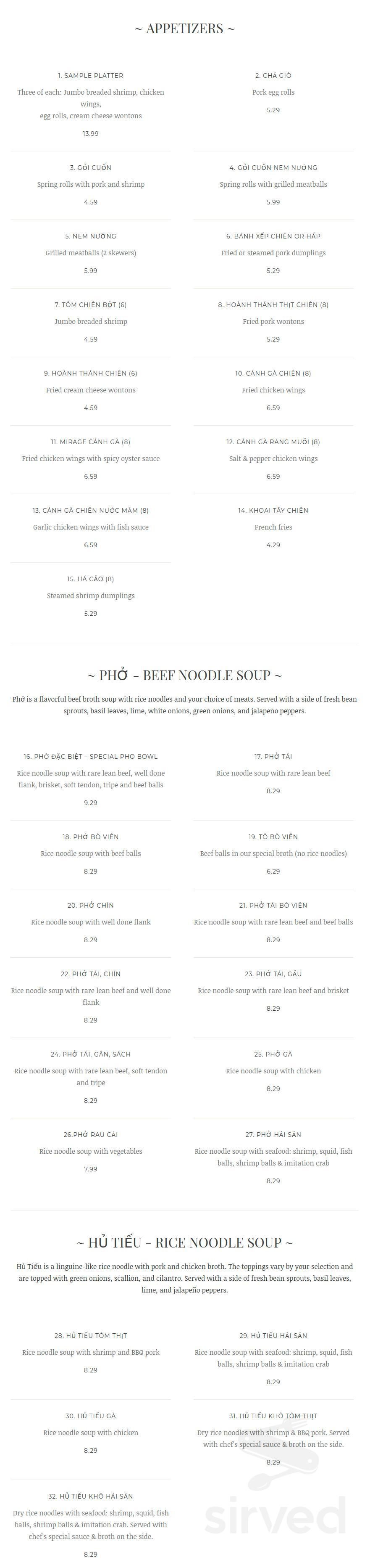 Menu - New Brighton MN's Pho 400 | Sirved