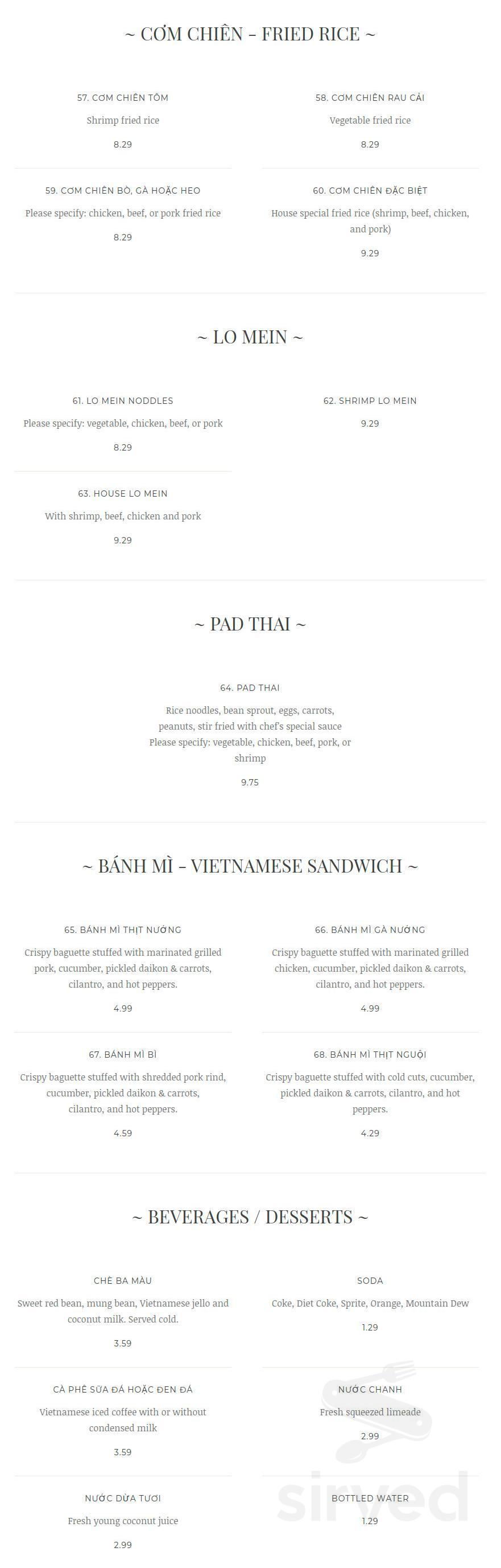 Menu - New Brighton MN's Pho 400 | Sirved