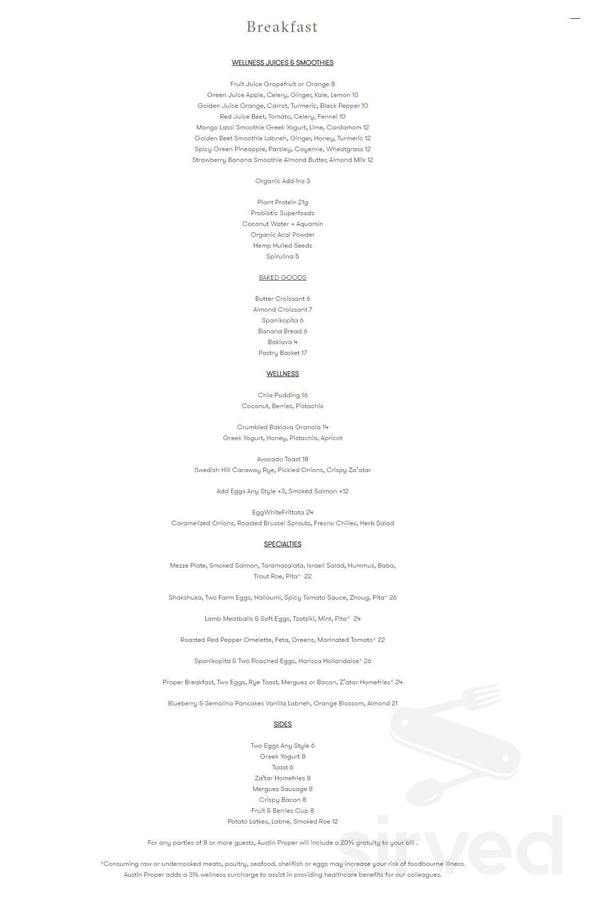 The Peacock Mediterranean Grill menu in Austin, Texas, USA