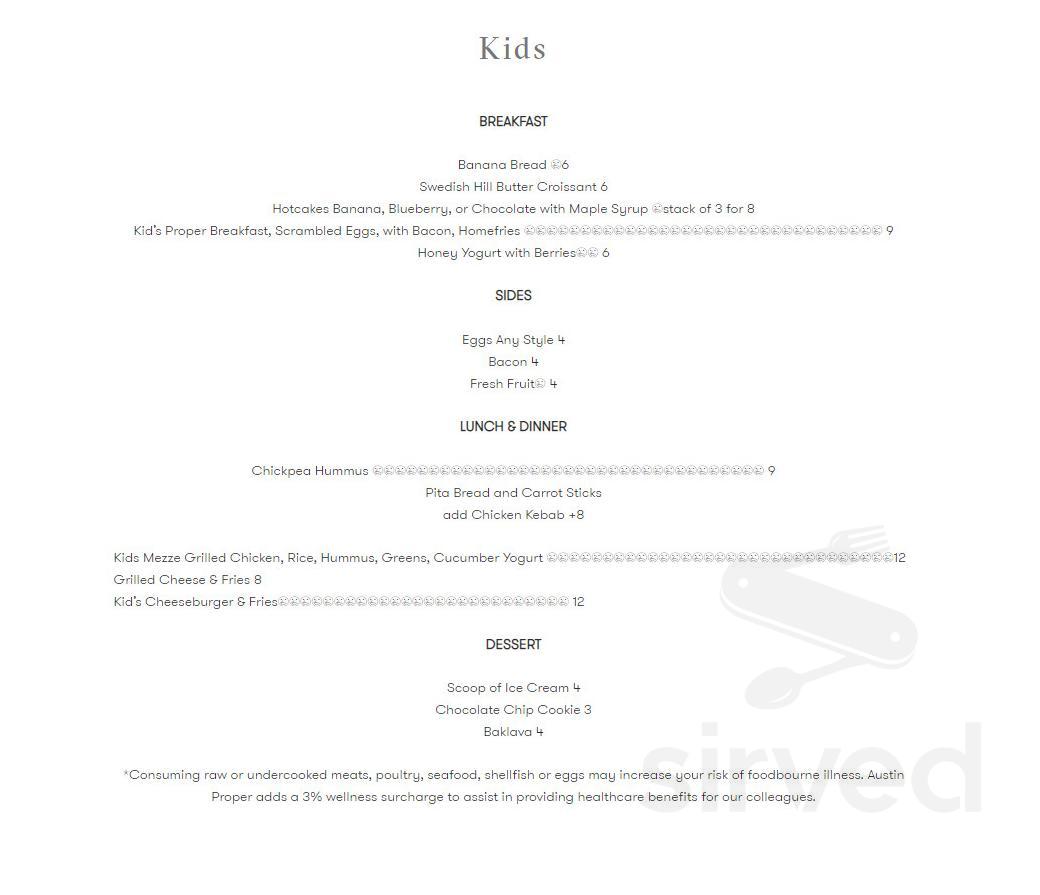 The Peacock Mediterranean Grill menu in Austin, Texas, USA