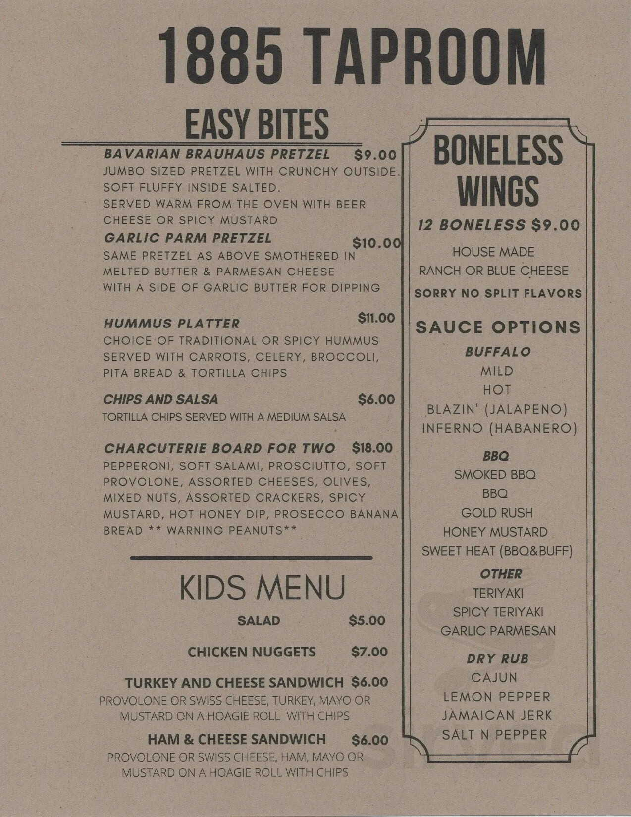 1885 Taproom menus in Simpsonville, South Carolina, United States