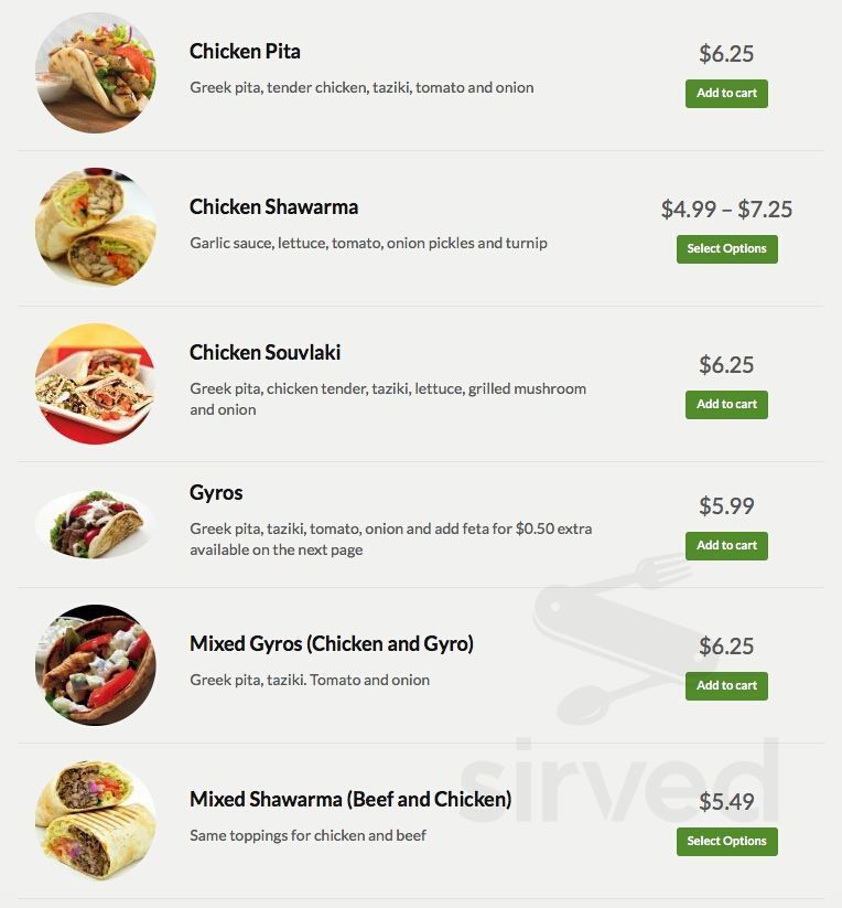 Shawarma Hot Spot menu in Windsor, Ontario, Canada