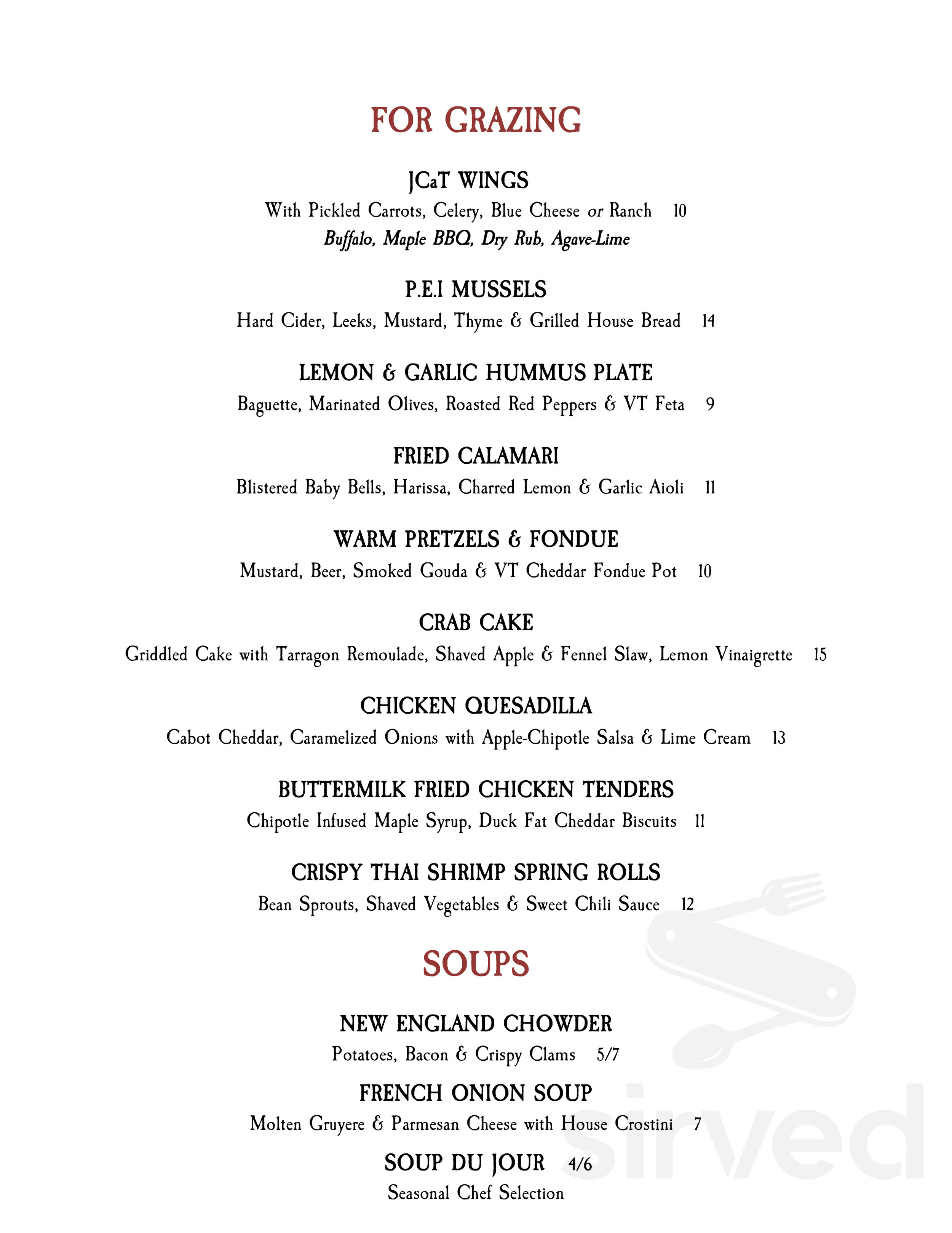 The Jericho Café & Tavern menus in Jericho, Vermont, United States