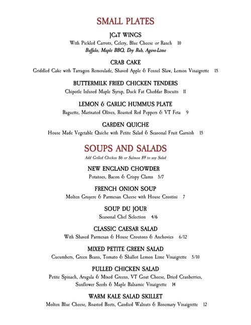 The Jericho Café & Tavern menu in Jericho, Vermont, USA