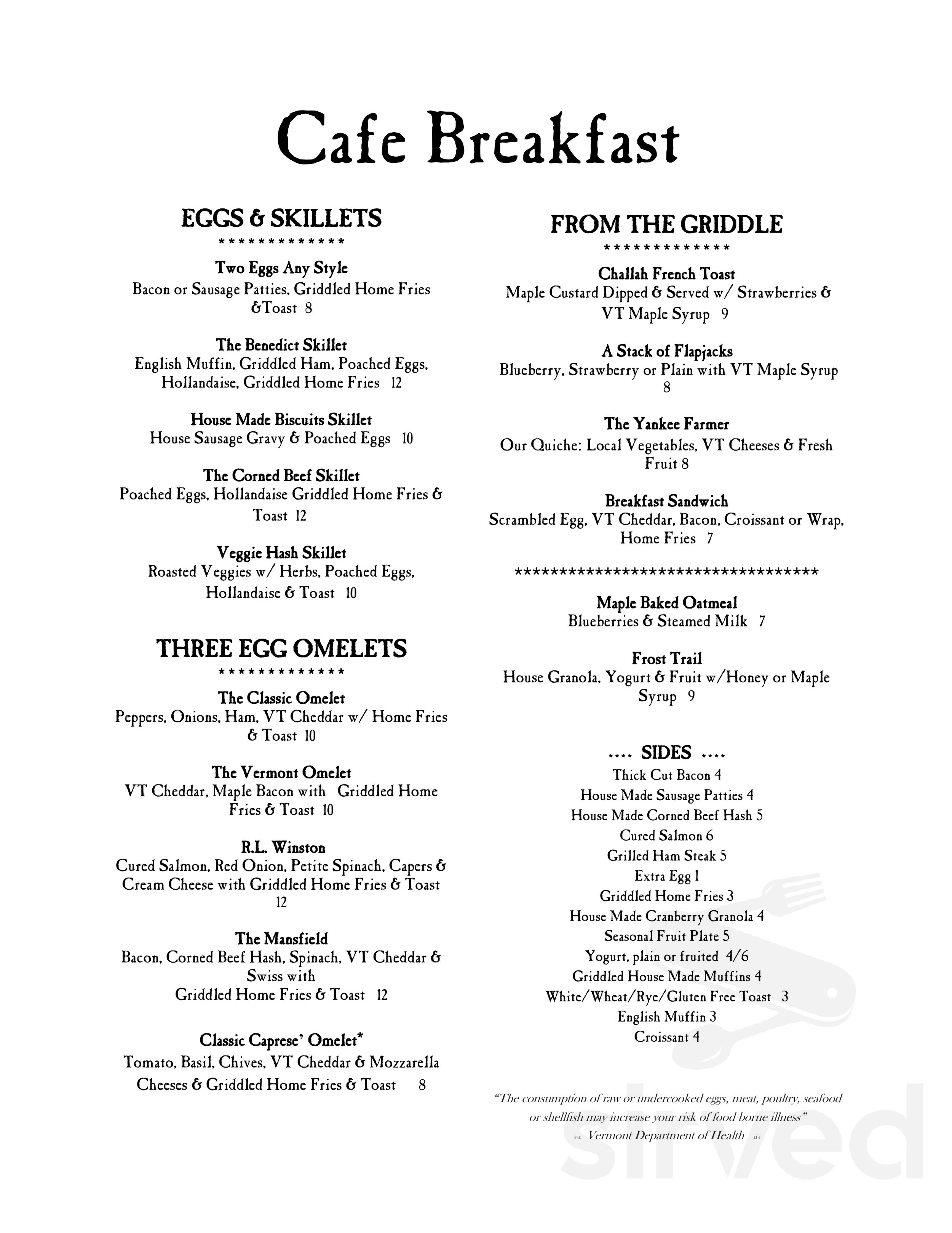 The Jericho Café & Tavern menus in Jericho, Vermont, United States