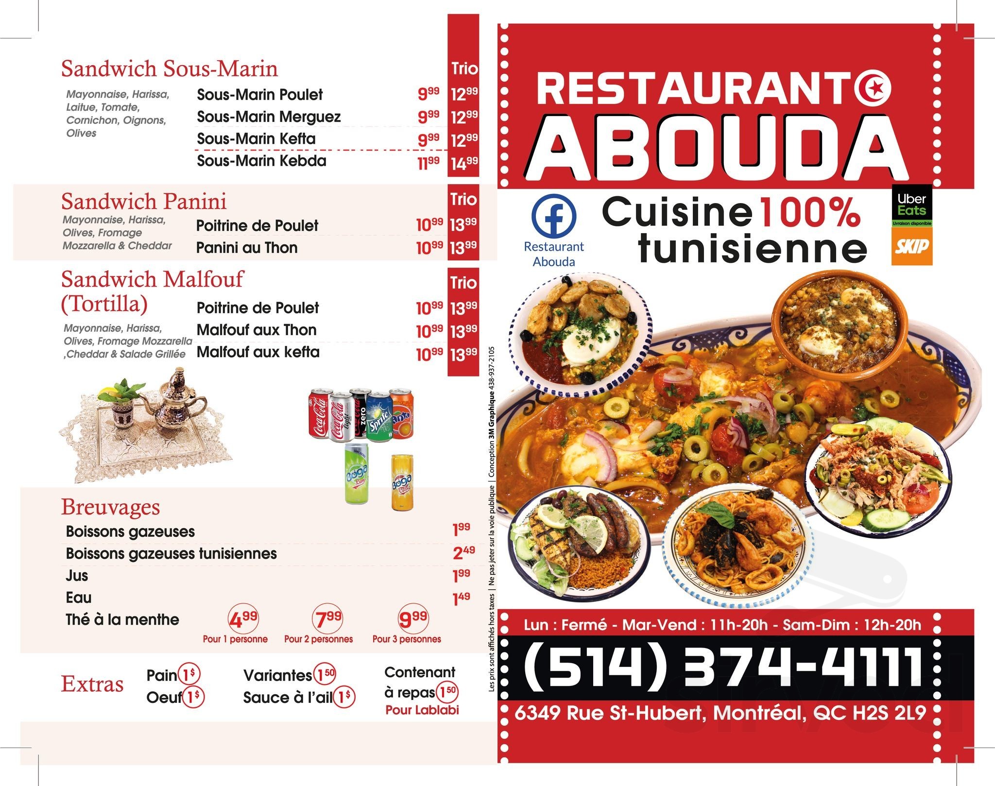 Restaurant Abouda menu in Montréal, Quebec, Canada