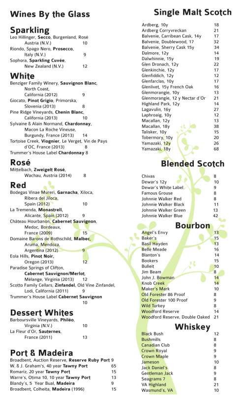 Trummer's Restaurant menu in Clifton, Virginia, USA