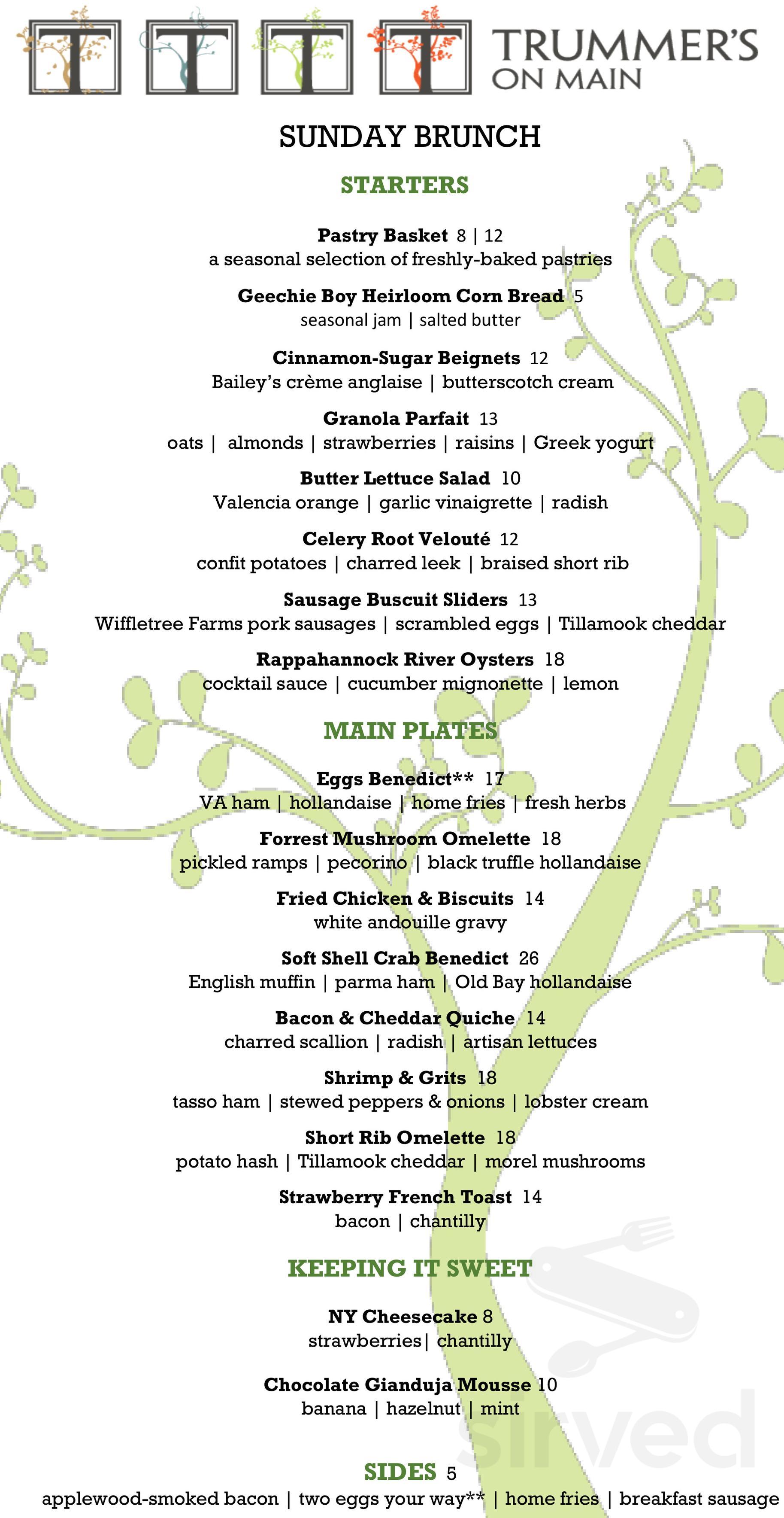 Menu for Trummer's Restaurant in Clifton, VA | Sirved