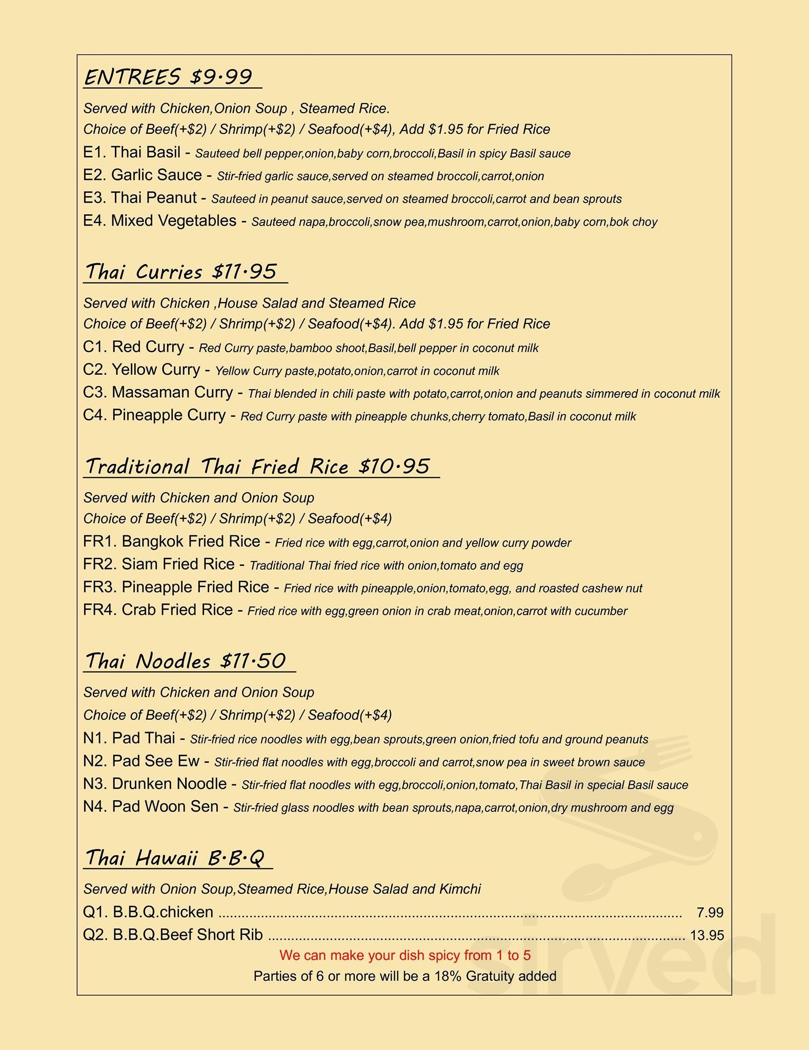 Pattaya Thai Kitchen menu in Stephenville, Texas, USA