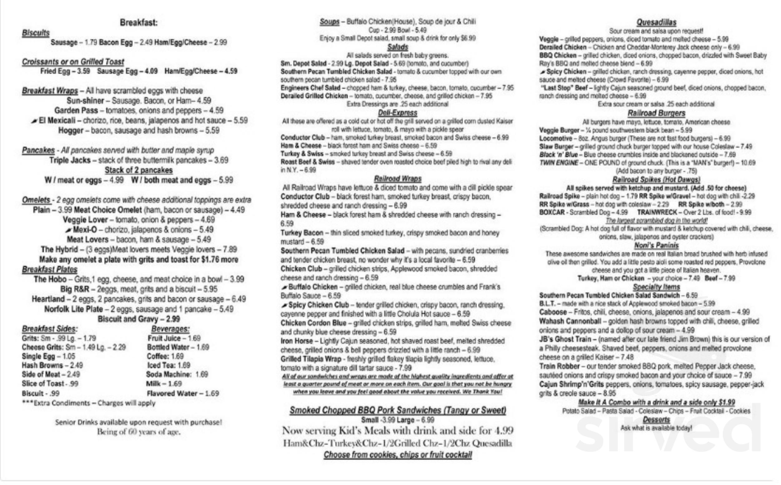 The Railroad Cafe menus in Fort Valley, Georgia, United States