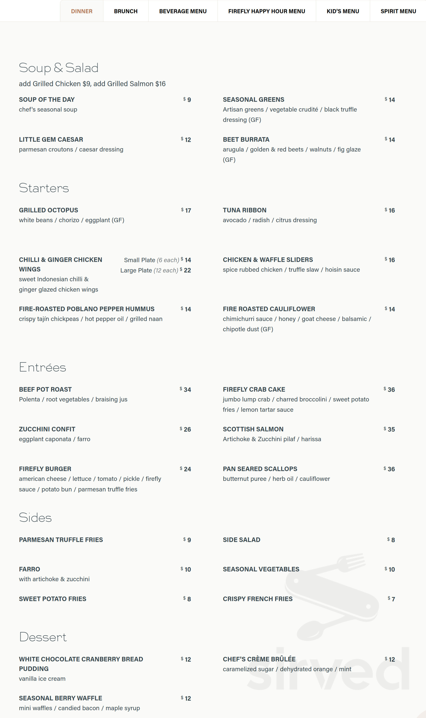 Firefly menus in 1310 New Hampshire Ave NW, Washington, United States