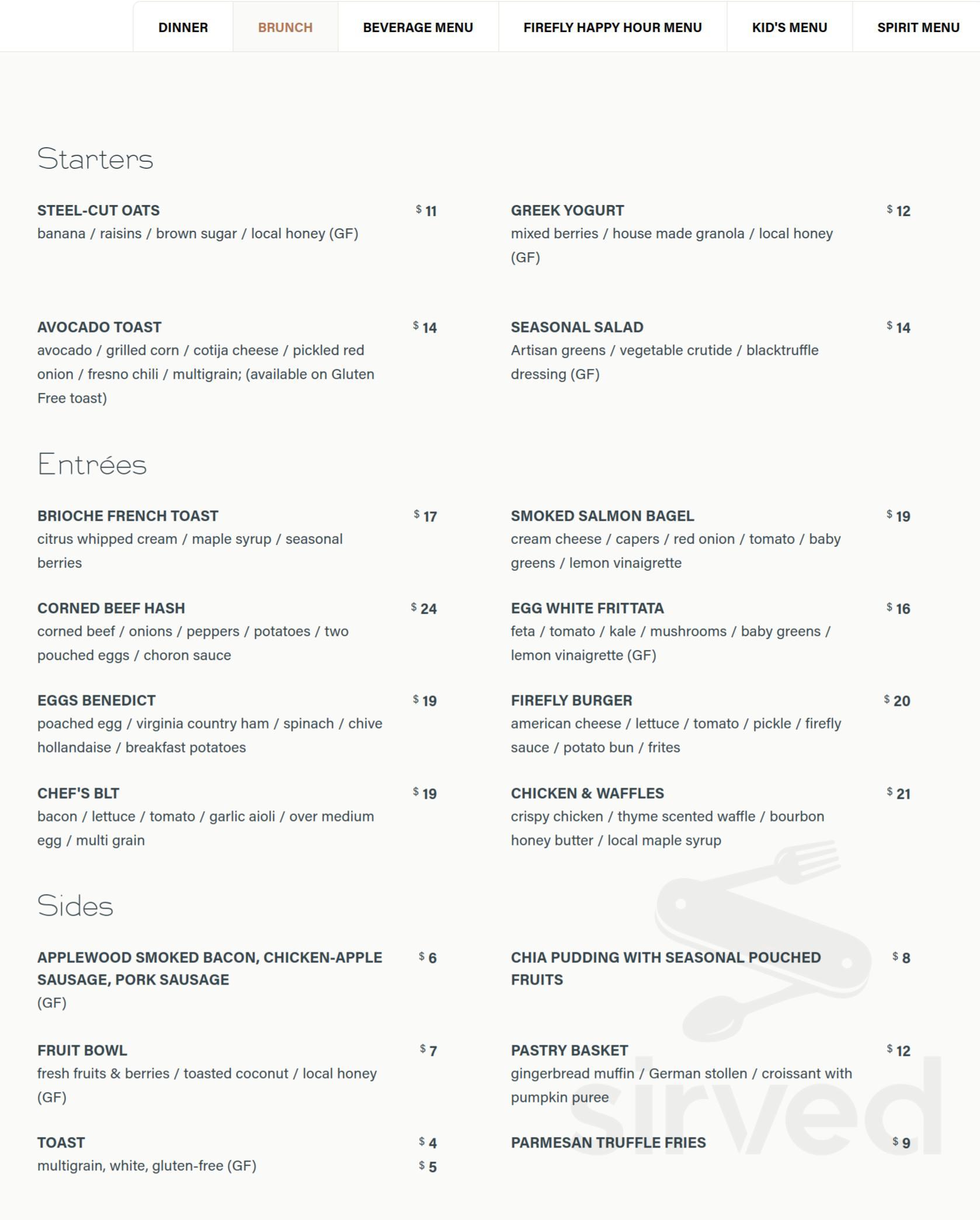 Firefly menus in 1310 New Hampshire Ave NW, Washington, United States