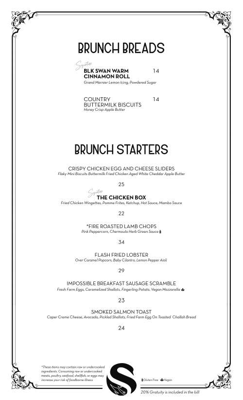 BLK Swan menu in Baltimore, Maryland, USA