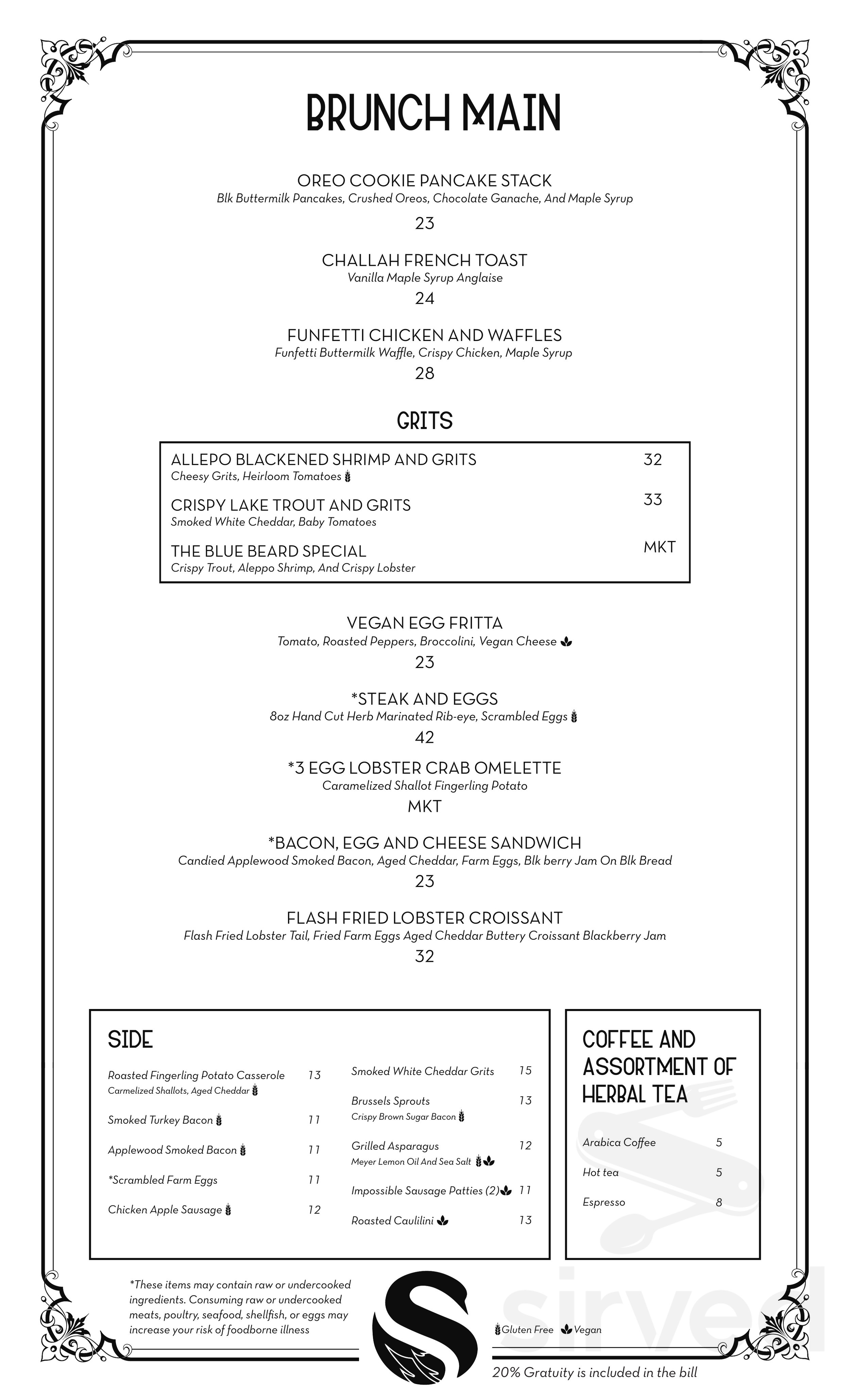 BLK Swan menu in Baltimore, Maryland, USA