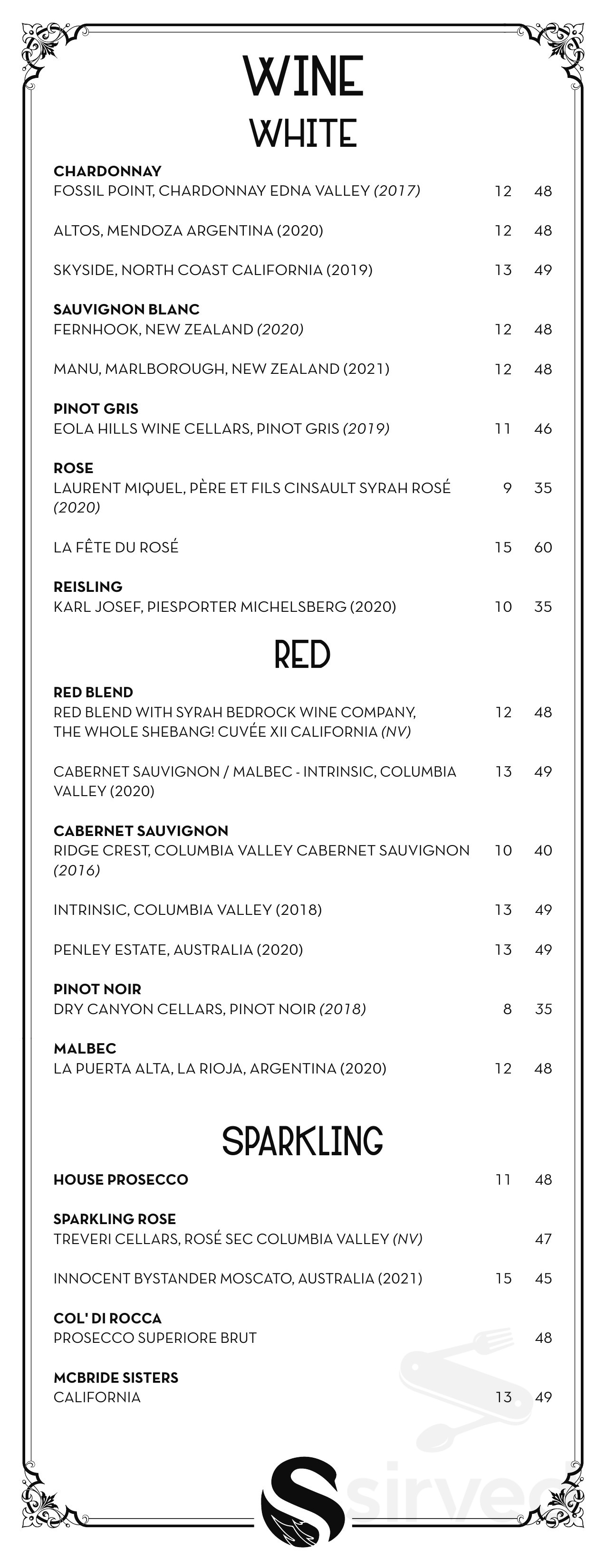 BLK Swan menu in Baltimore, Maryland, USA