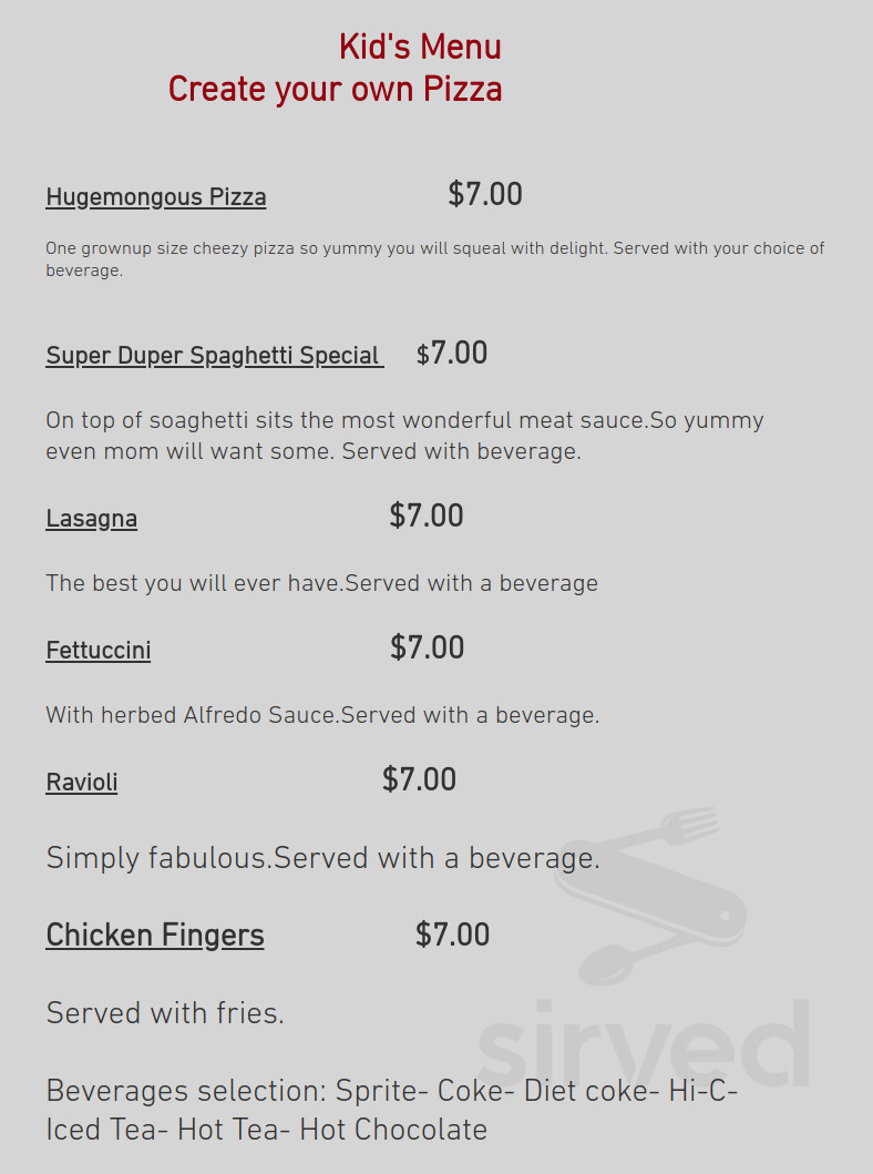 Pasta Max Cafe menu in McDonough, Georgia, USA