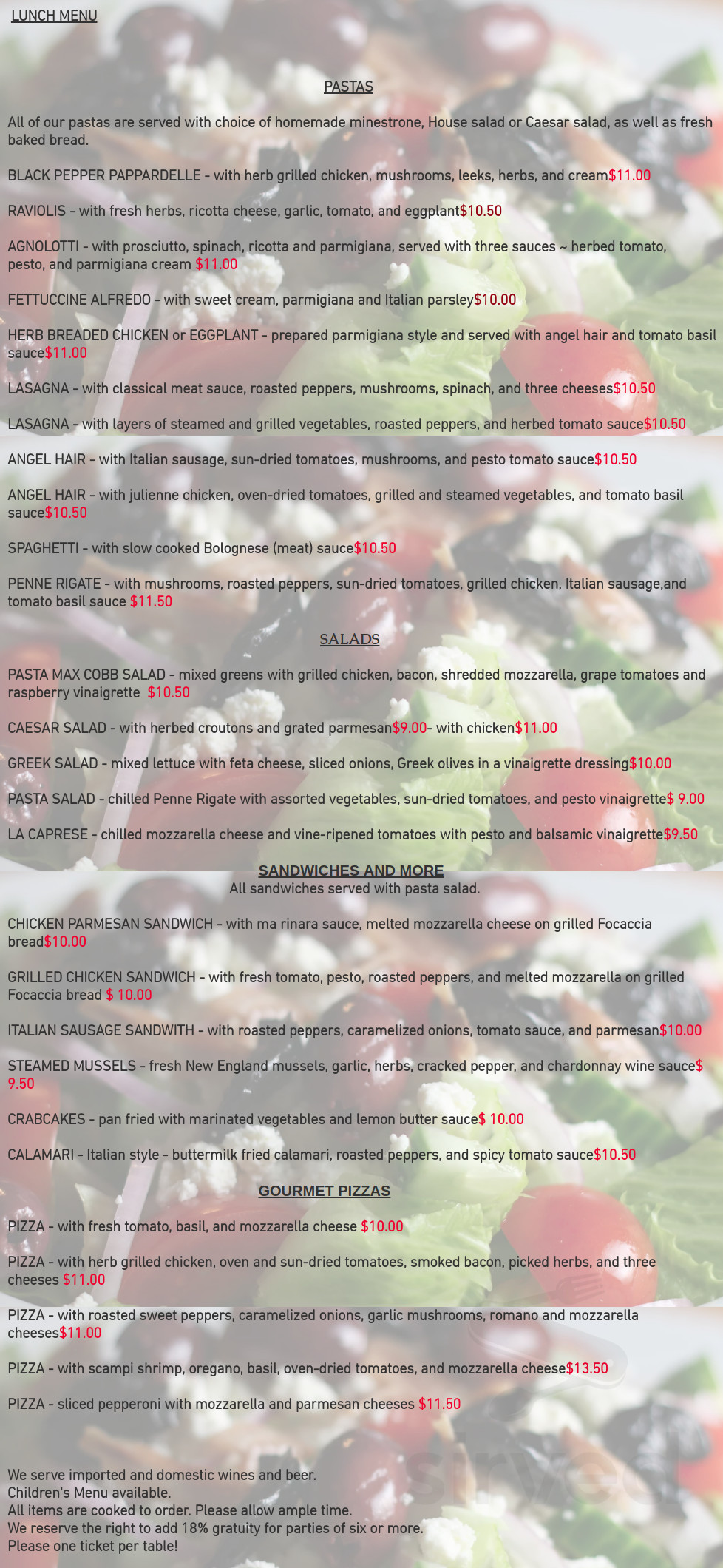 Pasta Max Cafe Menu In McDonough Georgia USA Pasta Max Cafe Menu In McDonough Georgia USA