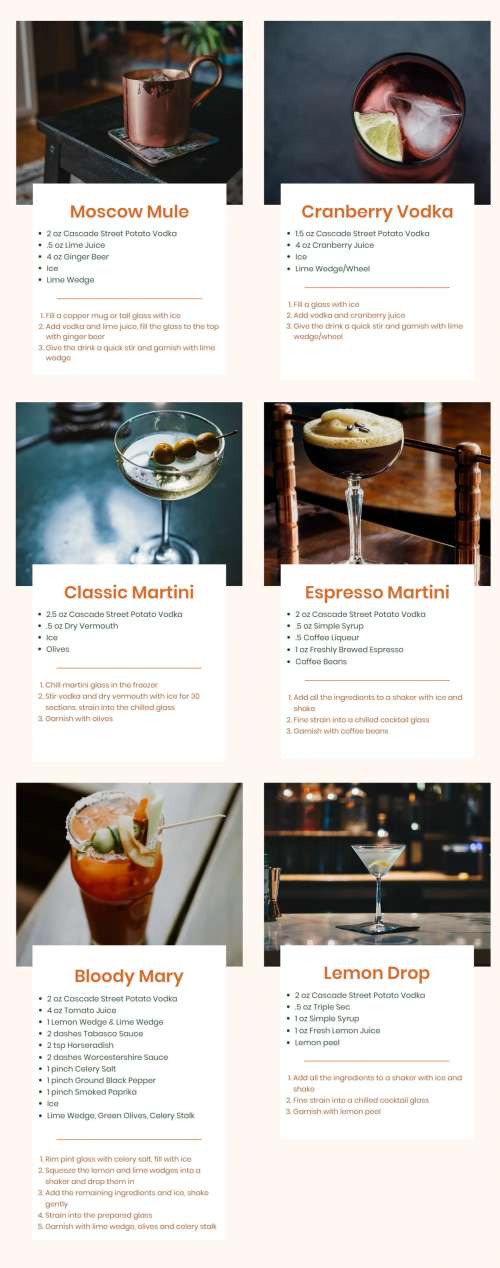 Cascade Spirits Tasting Room & Bottle Shop menu in Sisters, Oregon, USA