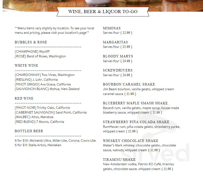 Menu for Black Walnut Cafe in The Woodlands, TX | Sirved
