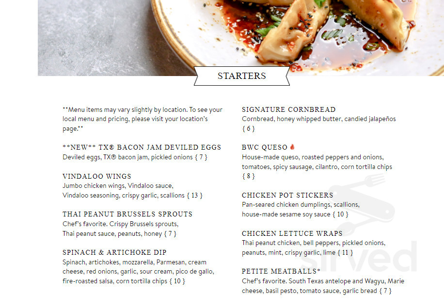 Menu - Houston TX's Black Walnut Cafe | Sirved