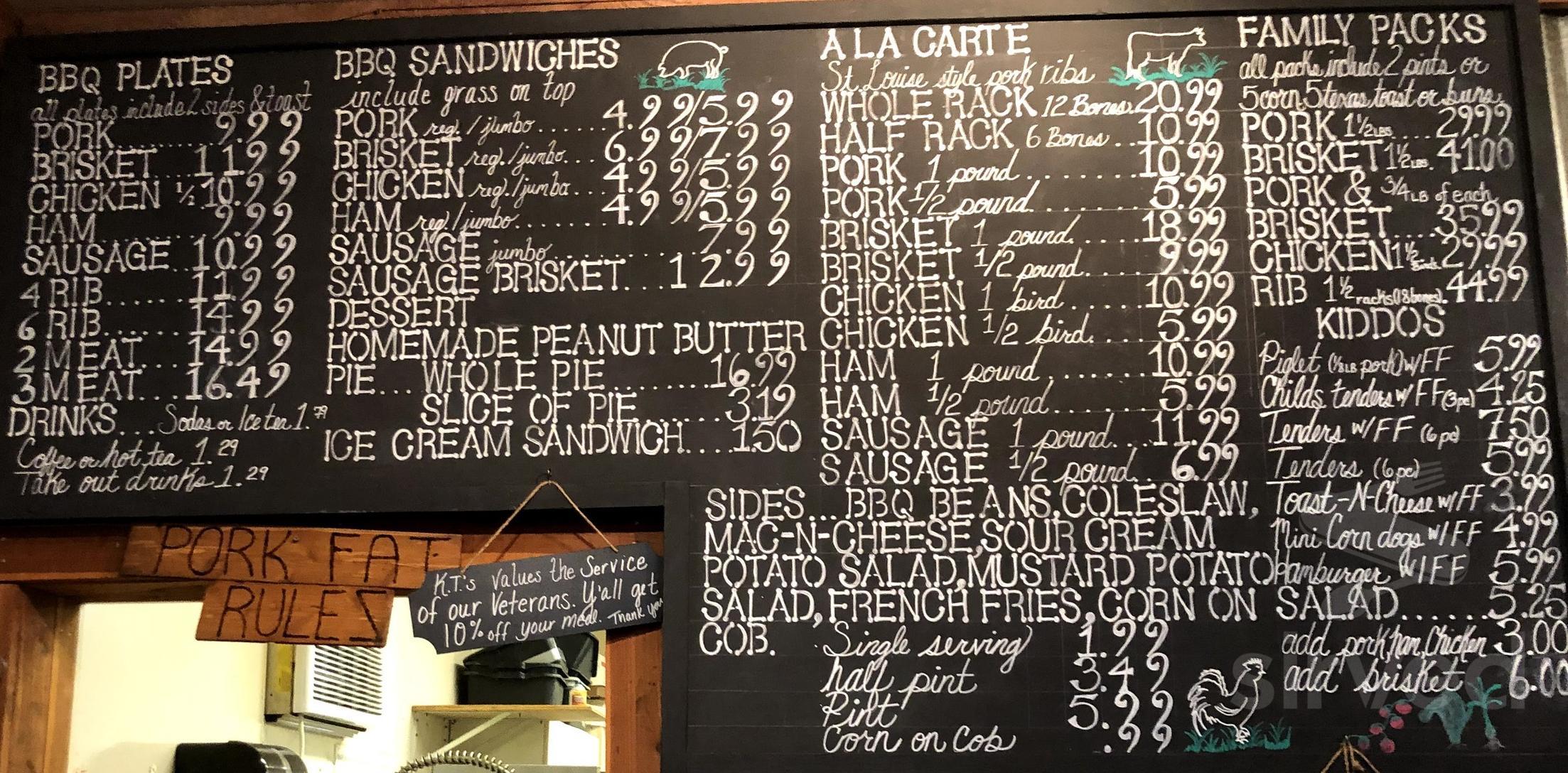 K T's Smokehouse BBQ menus in Gassville, Arkansas, United States