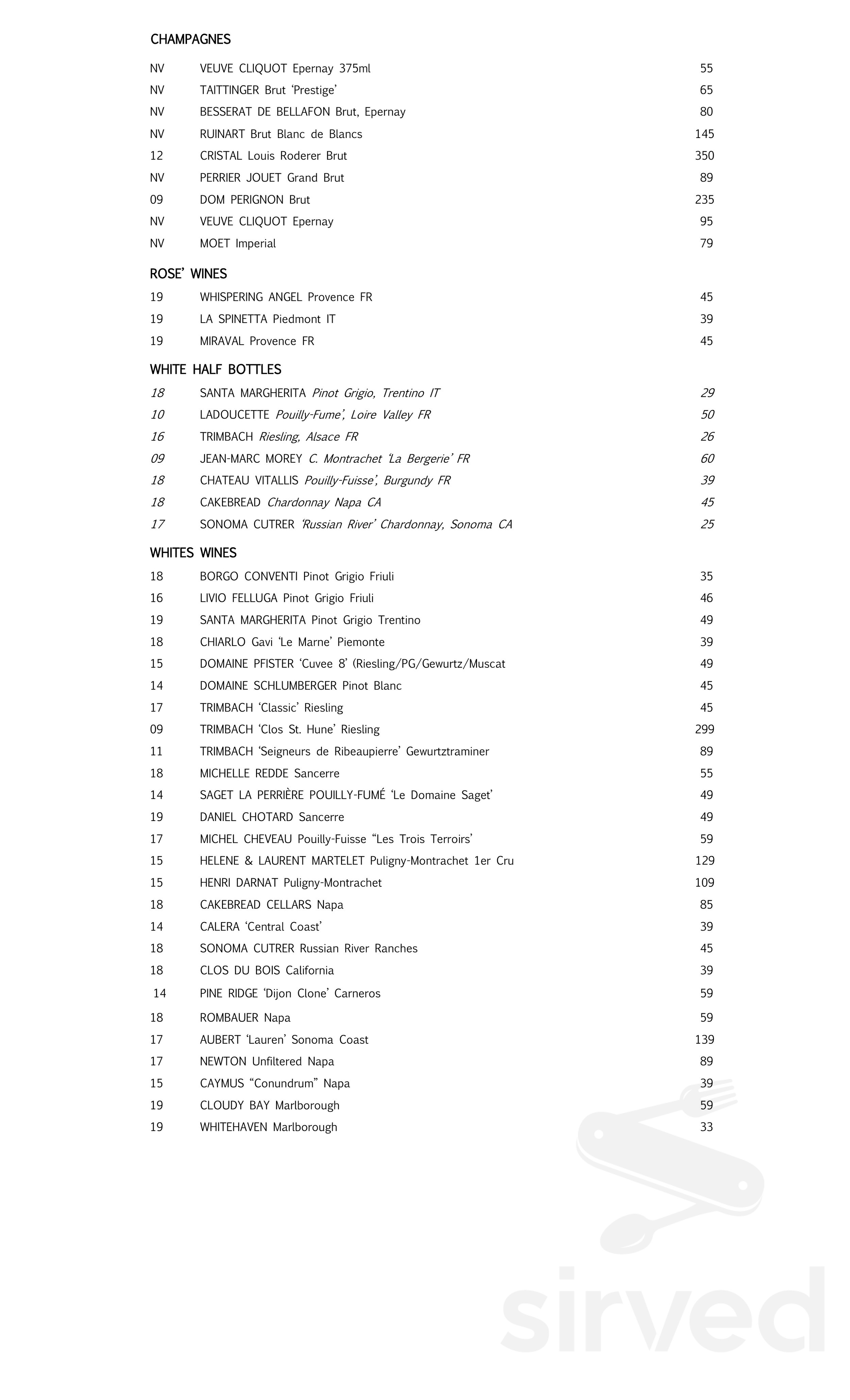 Alba Restaurant menu in Quincy, Massachusetts, USA