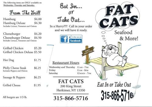 Fat Cats menu in Herkimer, New York, USA