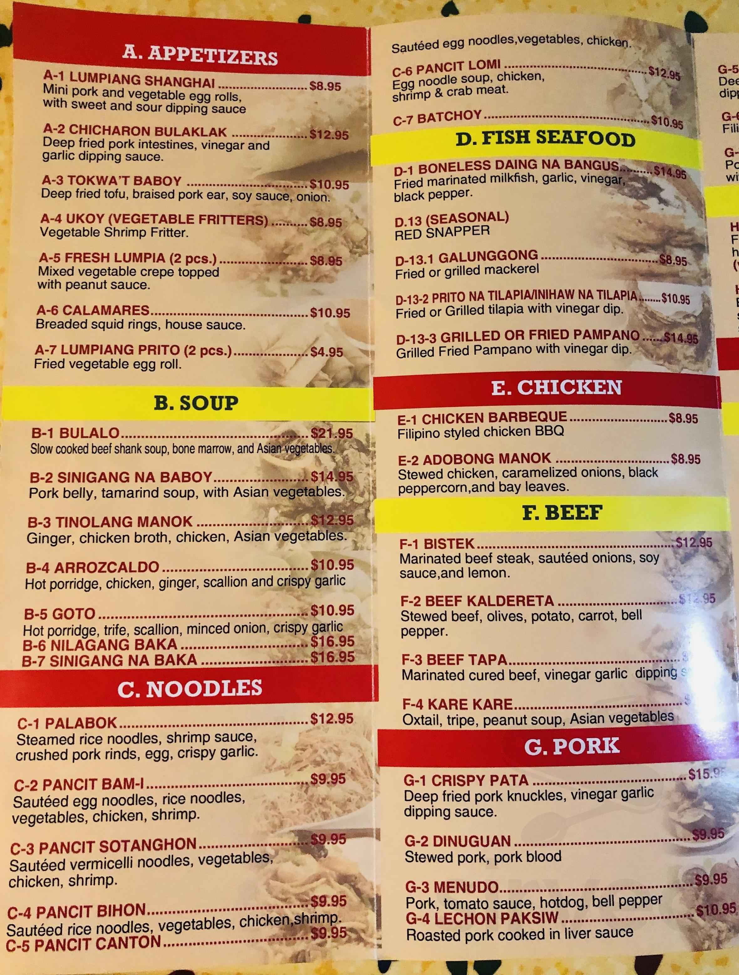 Menu for Kabayan Restaurant and Bakeries UNION TURNPIKE in Queens, NY ...