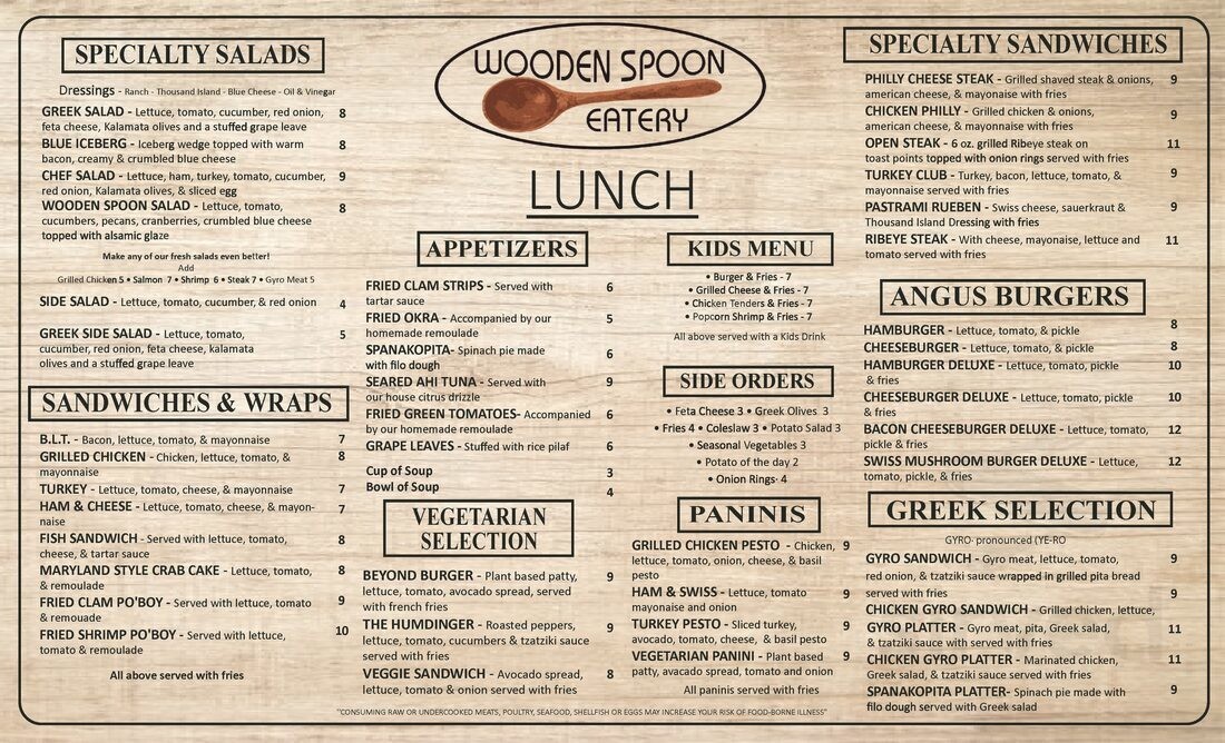 Menu for Wooden Spoon Eatery in Surfside Beach, SC | Sirved