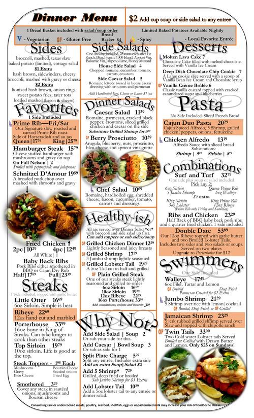 The Otter menu in Ottertail, Minnesota, USA