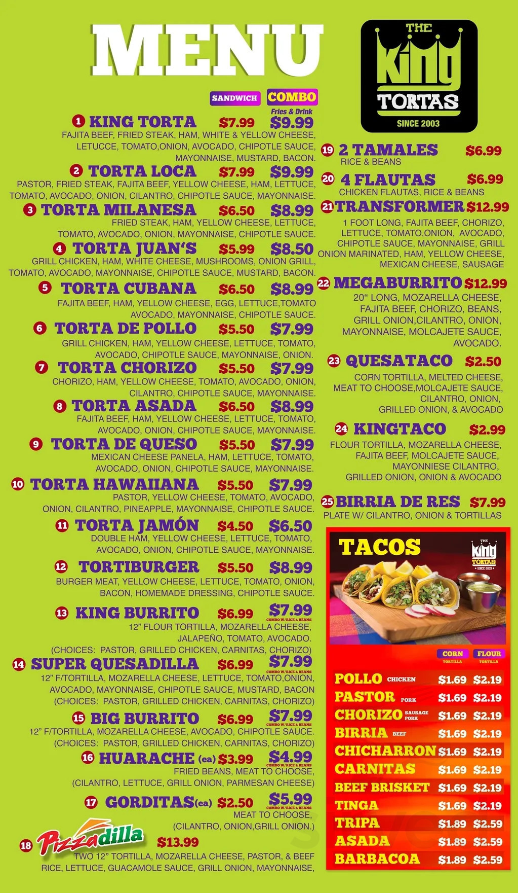 The King Tortas menus in Tyler, Texas, United States
