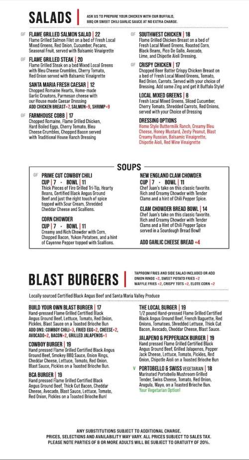 Blast & Brew American Eatery and Tap House menu in Pismo Beach ...