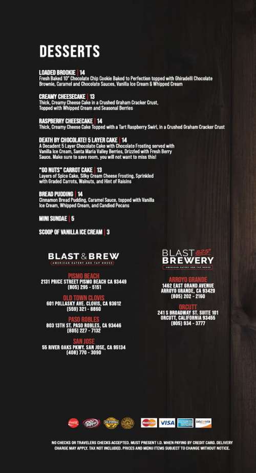 Blast & Brew American Eatery and Tap House menu in Pismo Beach ...