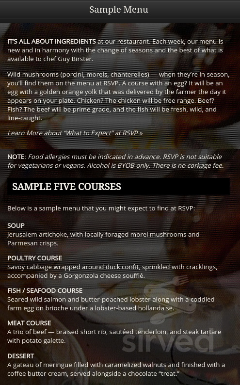Menu for RSVP in West Cornwall, CT | Sirved