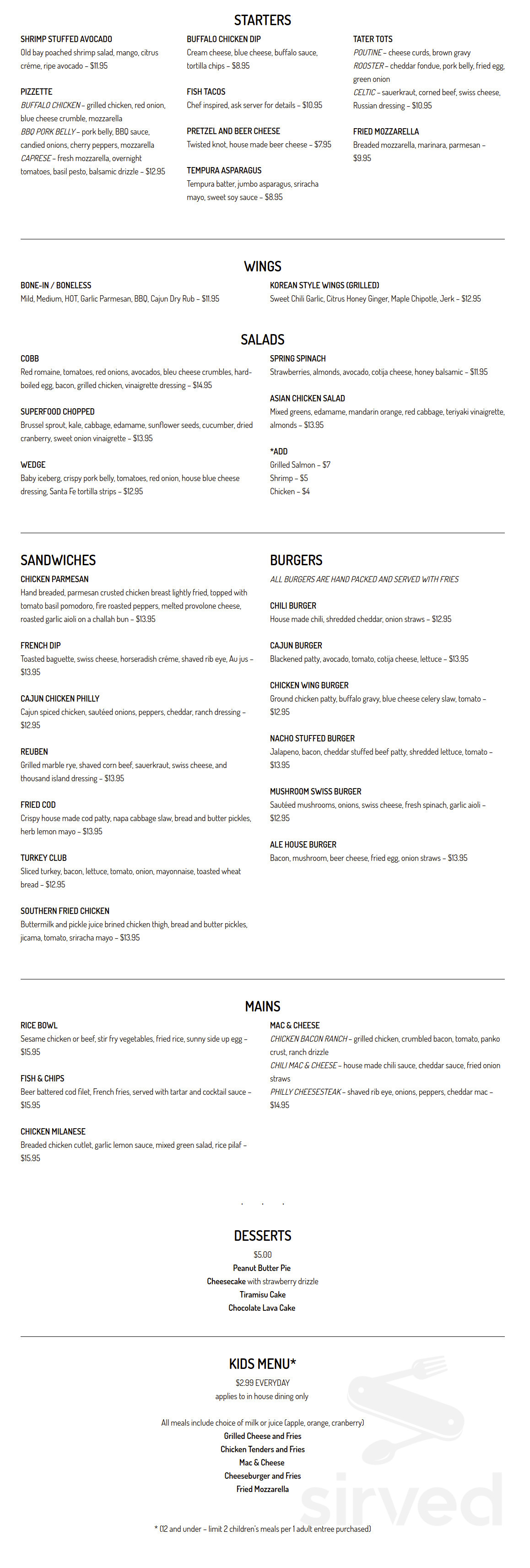City Squire menu in Schenectady, New York, USA